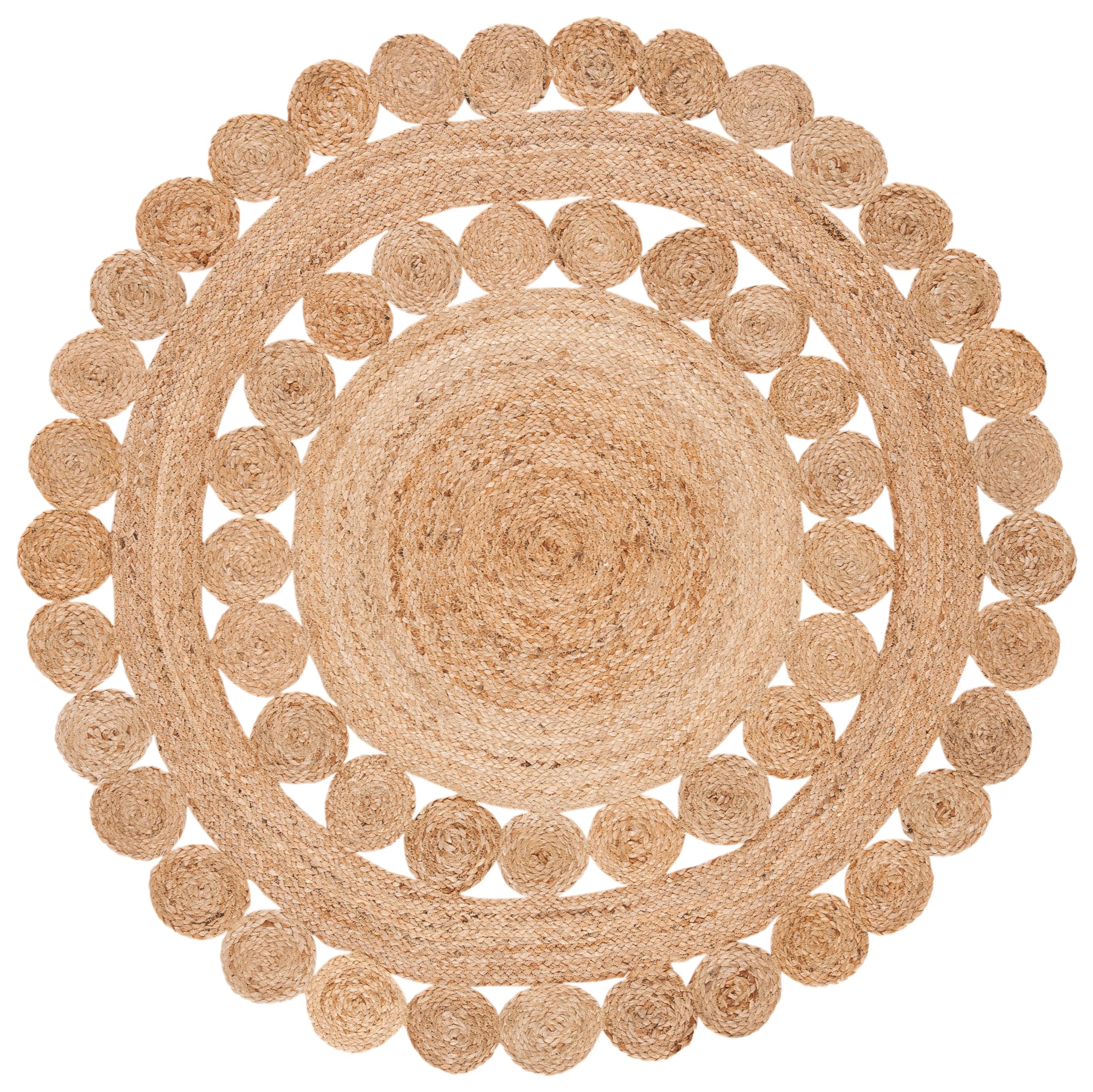 SAFAVIEH Natural Fiber Round Collection 3' Round Natural NFB308A Handmade Boho Country Charm Jute Area Rug