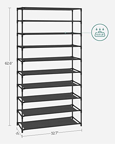 SONGMICS Shoe Rack, 10 Tier Shoe Shelf, Shoe Storage Organizer, Metal Frame, Non-Woven Fabric Shelves, for Entryway, Bedroom, Black ULSR210B02