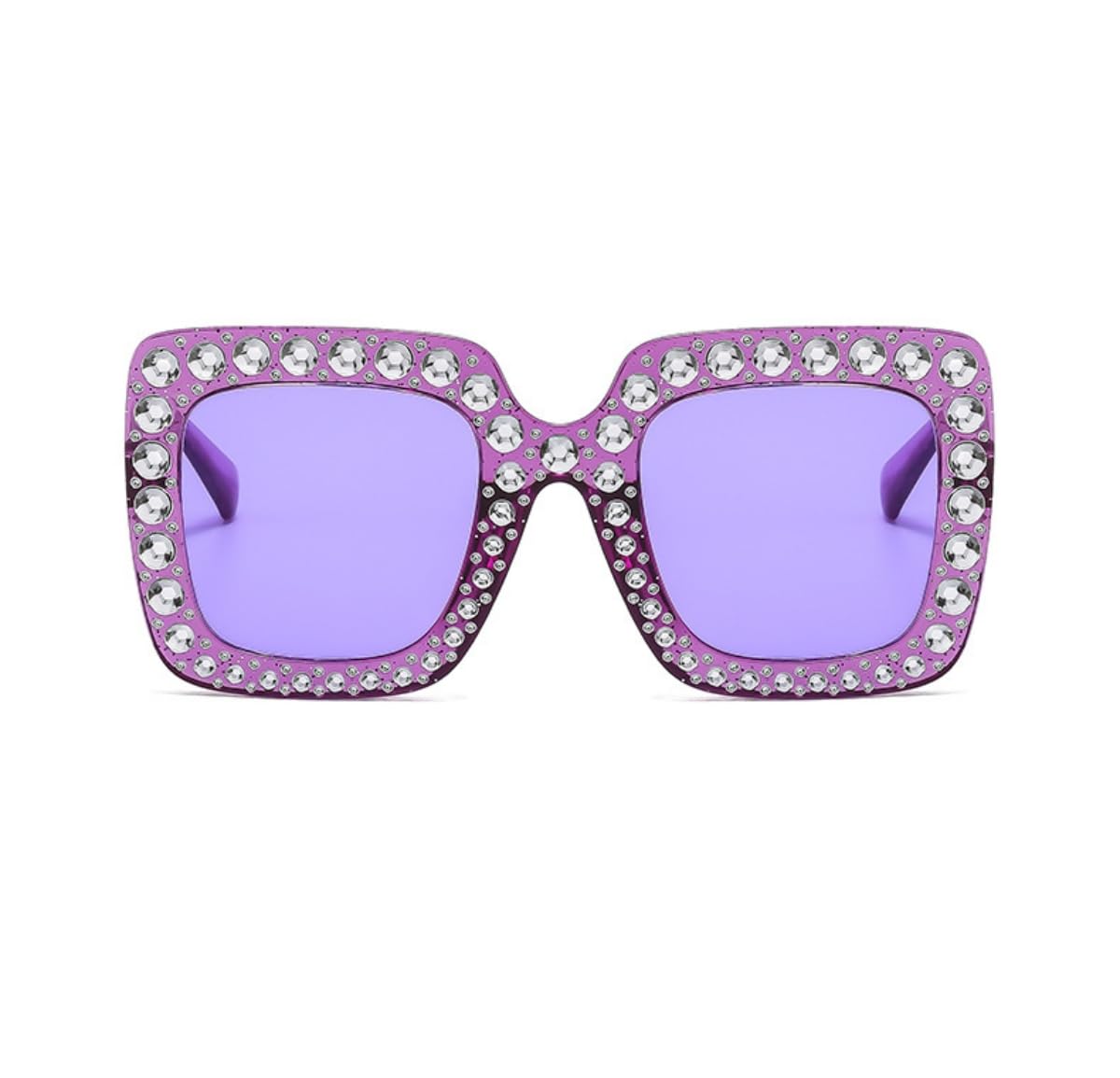 IKANOO Oversized Crystal Sunglasses for Women Square Thick Frame Bling Rhinestone Elton John Sparkling Glasses (Purple)