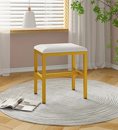 Vanity Bench Vanity Stool Chair for Bathroom Makeup Vanity Chair for Vanity Makeup Room Small Tall Gold White-NO pre-drilled Holes in The Bottom