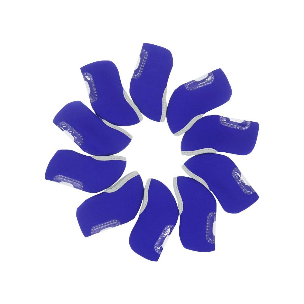 Dark Horse 10pcs Water-resistant Neoprene Golf Iron Club Head Cover Protector with See Through Plastic Window Fit well-Blue