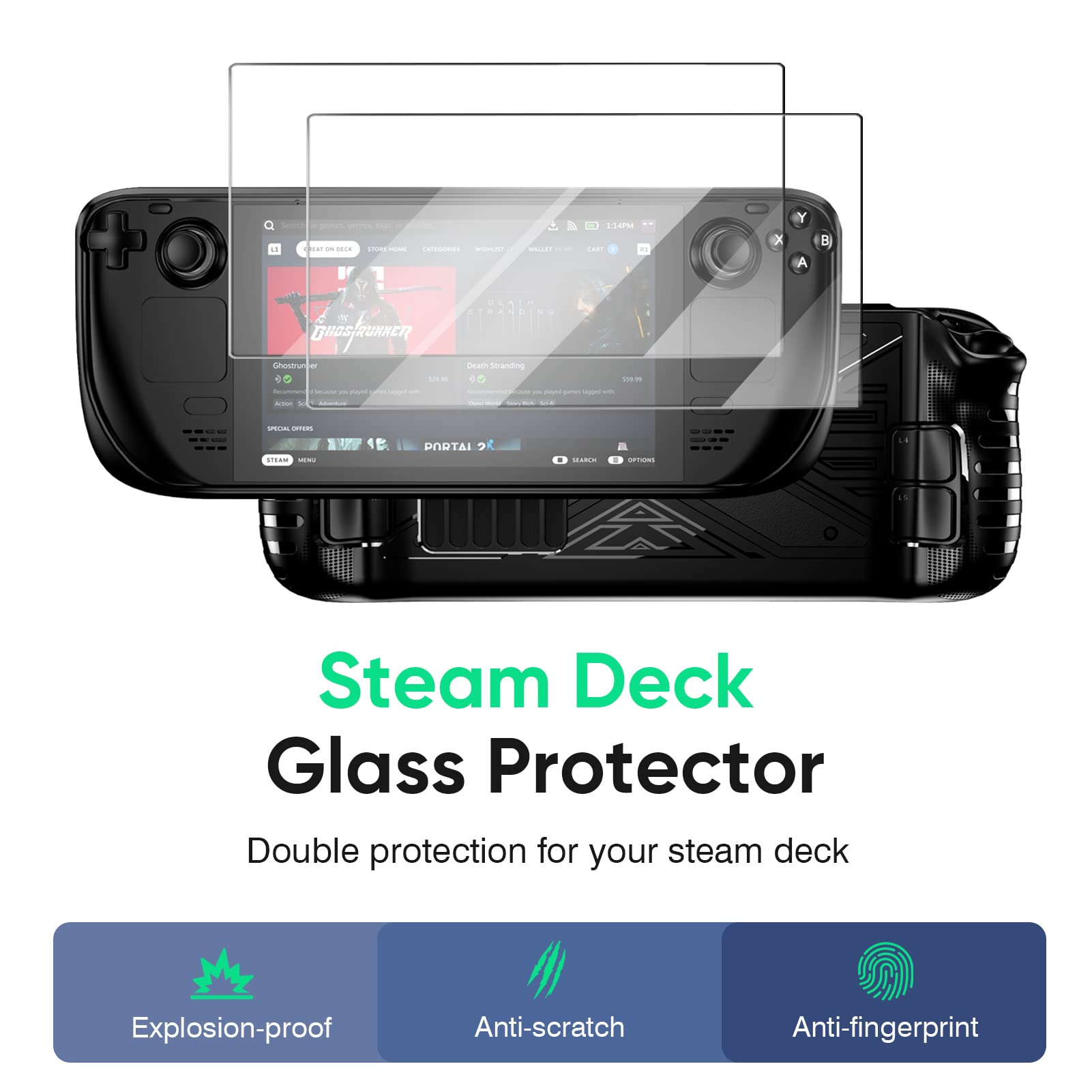 Ftlssi Steam Deck Case Compatible with Steam Deck Silicone Soft Case with 2 Steam Deck Glass Protectors Suitable for Steam Deck Shock Absorption Anti-Slip Anti-Scratch Design Steam Deck Accessorie