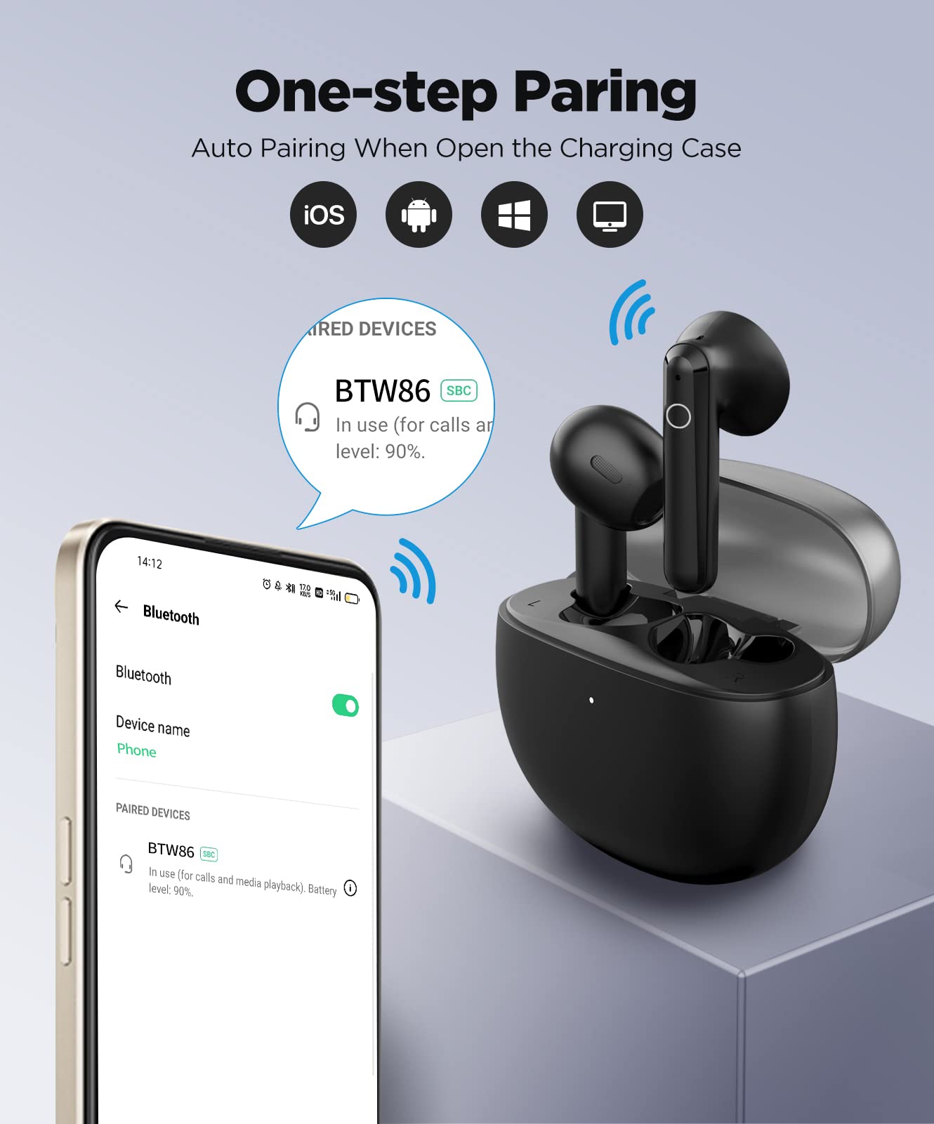 IKG Wireless Earbuds, Bluetooth Headphones with Microphone, 30H Playtime with Transparent Charging Case, Deep Bass, IPX7 Waterproof, Earphones for Work Sport Game