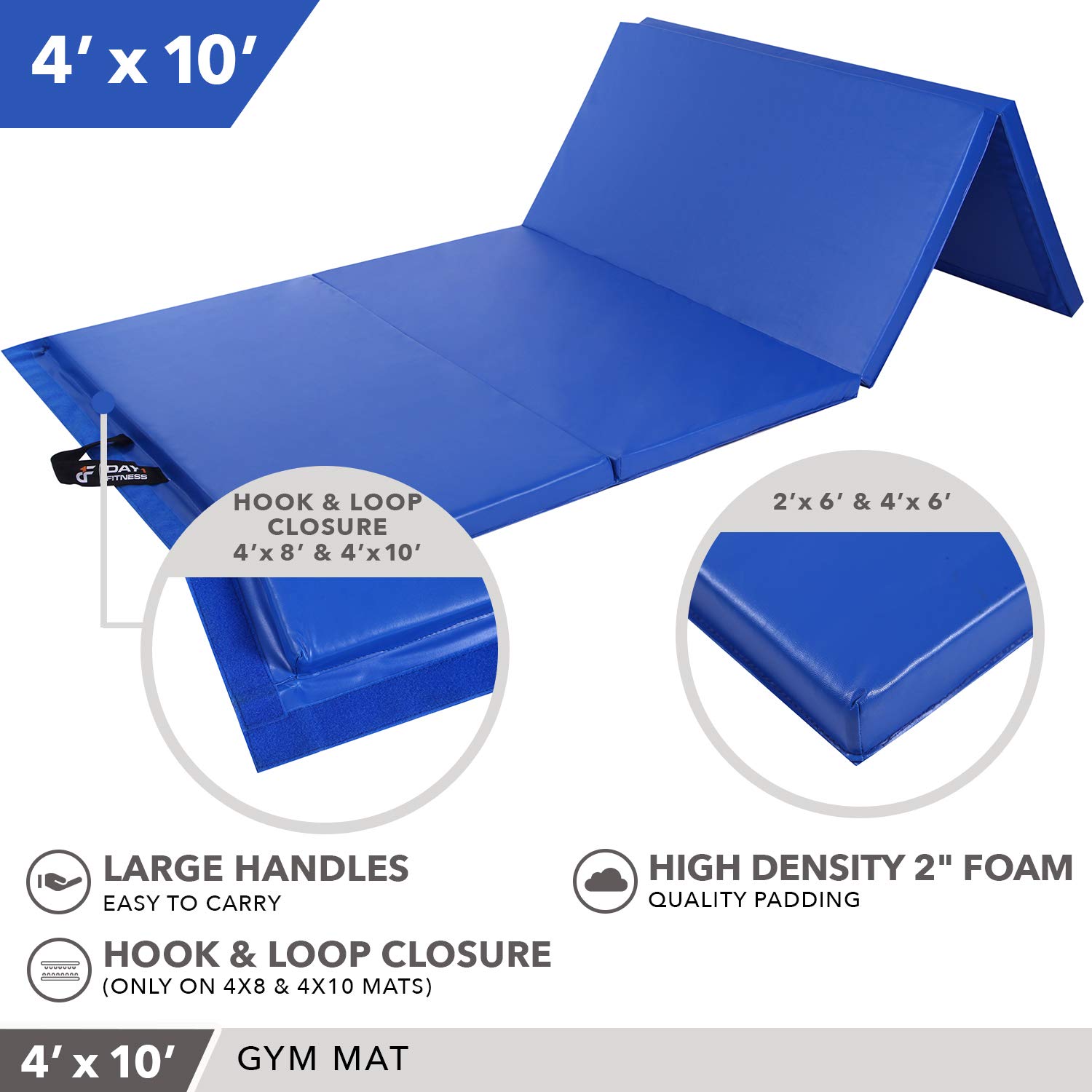 Day 1 Fitness Folding Gymnastics Gym Mat, Royal Blue, 4'x10'