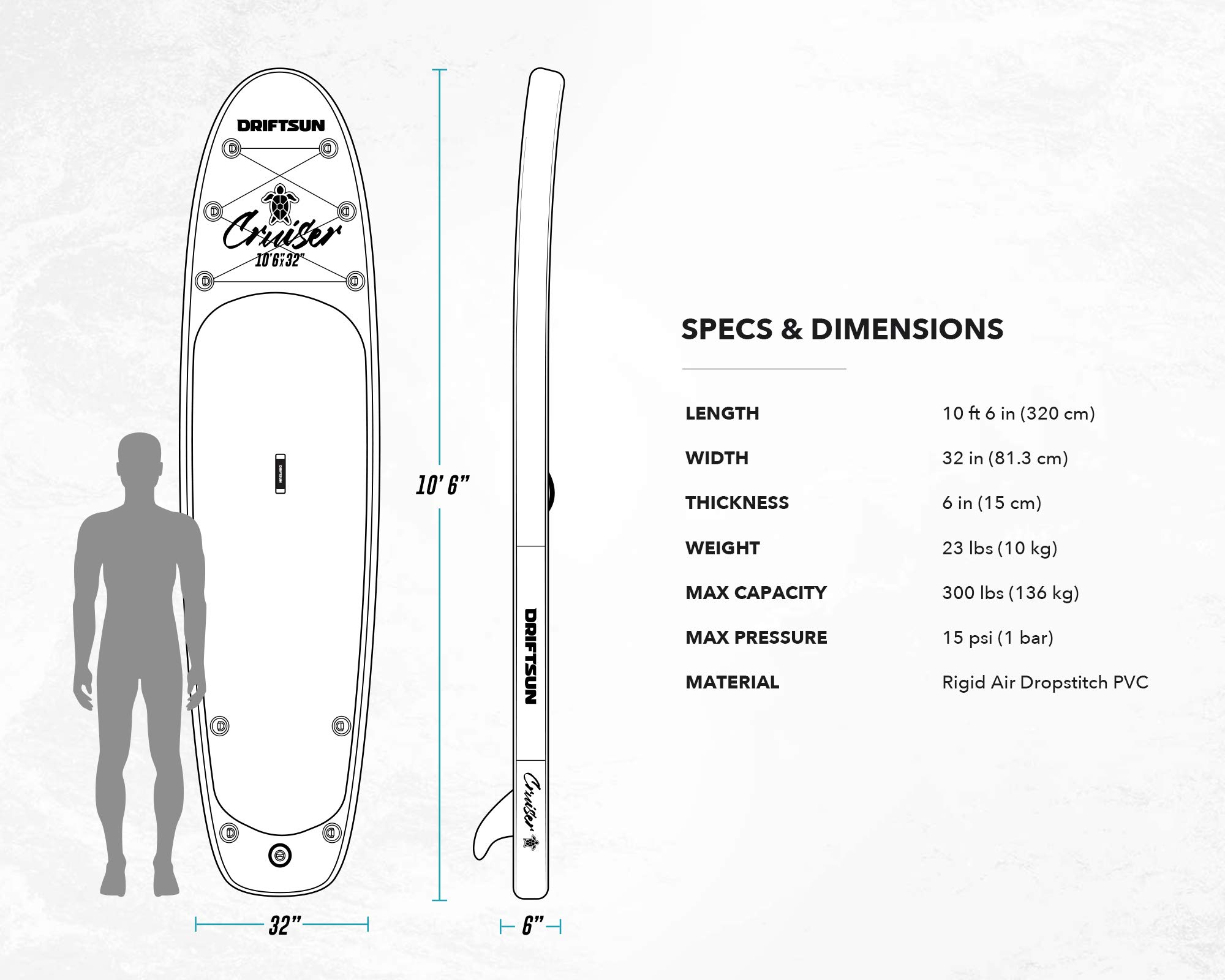 Driftsun Cruiser Ultimate 10 Foot Inflatable Stand Up Paddle Board Package with Travel Storage Paddleboard Backpack, Aluminum Pole Paddle, and Pump (Blue)