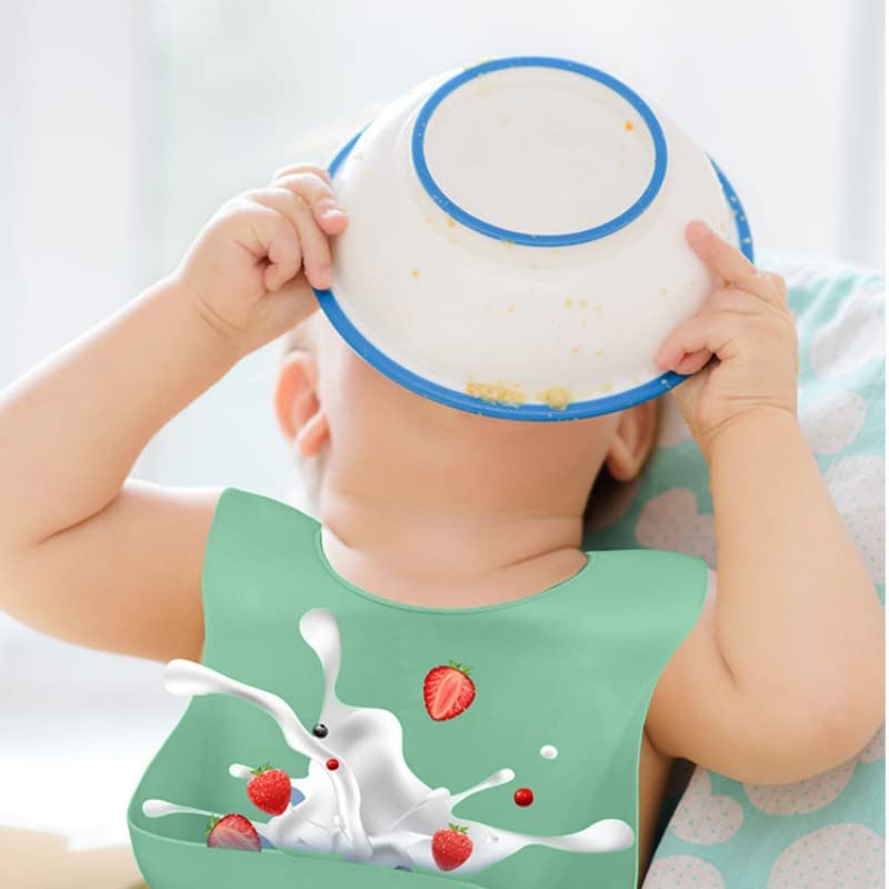 ILEYLUY Silicone Baby Bibs for Babies & Toddlers Set of 2, Feeding Bibs Unisex Soft Adjustable Waterproof BPA Free(Grey,Bear)