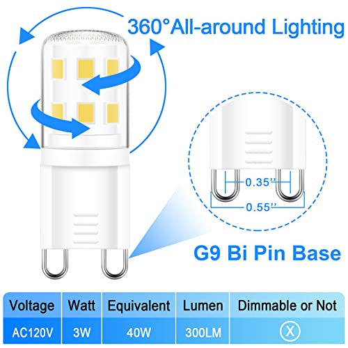 Marxlait 4 Pack G9 LED Bulb, 40 watt Halogen Replacement, Daylight White 6000K, Non-dimmable T4 LED Bulb, G9 Bi Pin Base, 120V Small Light Bulbs for Chandelier, Bathroom Vanity Light Fixture