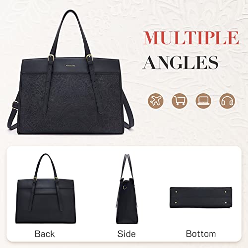 Missnine Laptop Bag for Women 15.6 inch Work Tote Bags PU Leather Professional Computer Briefcase for Office, Business,Black