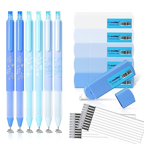 Sonuimy Black Ink Gel Pen with Correction Tapes, 6pcs Journaling Pens & 6pcs Correction Tapes & 20 pcs Refills, Assorted Colors, Supplies for Office School College Planner Kid Student