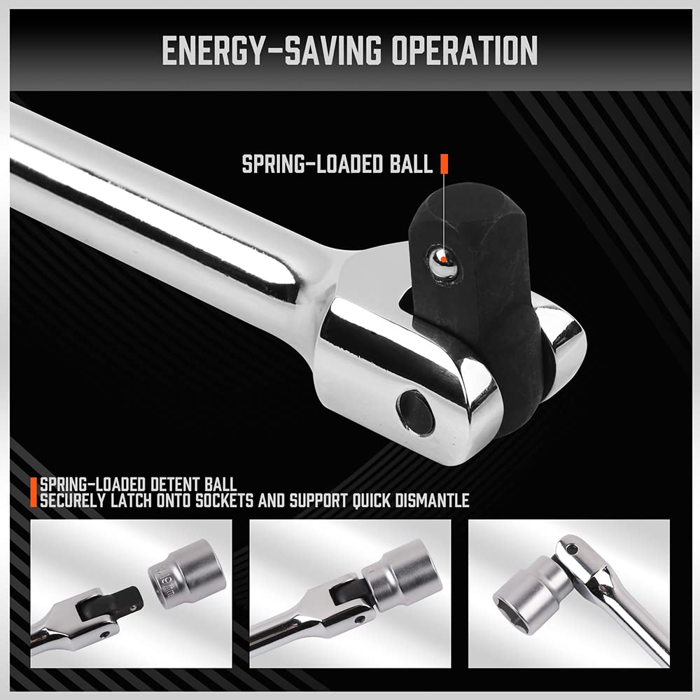 HORUSDY 3-Piece Breaker Bar Set, 1/4'', 3/8'' & 1/2'' Drive, Heavy Duty Breaker Bars, 6'', 10'', 15'' Length, with 180° Rotatable Head, Chrome Vanadium Steel Made.