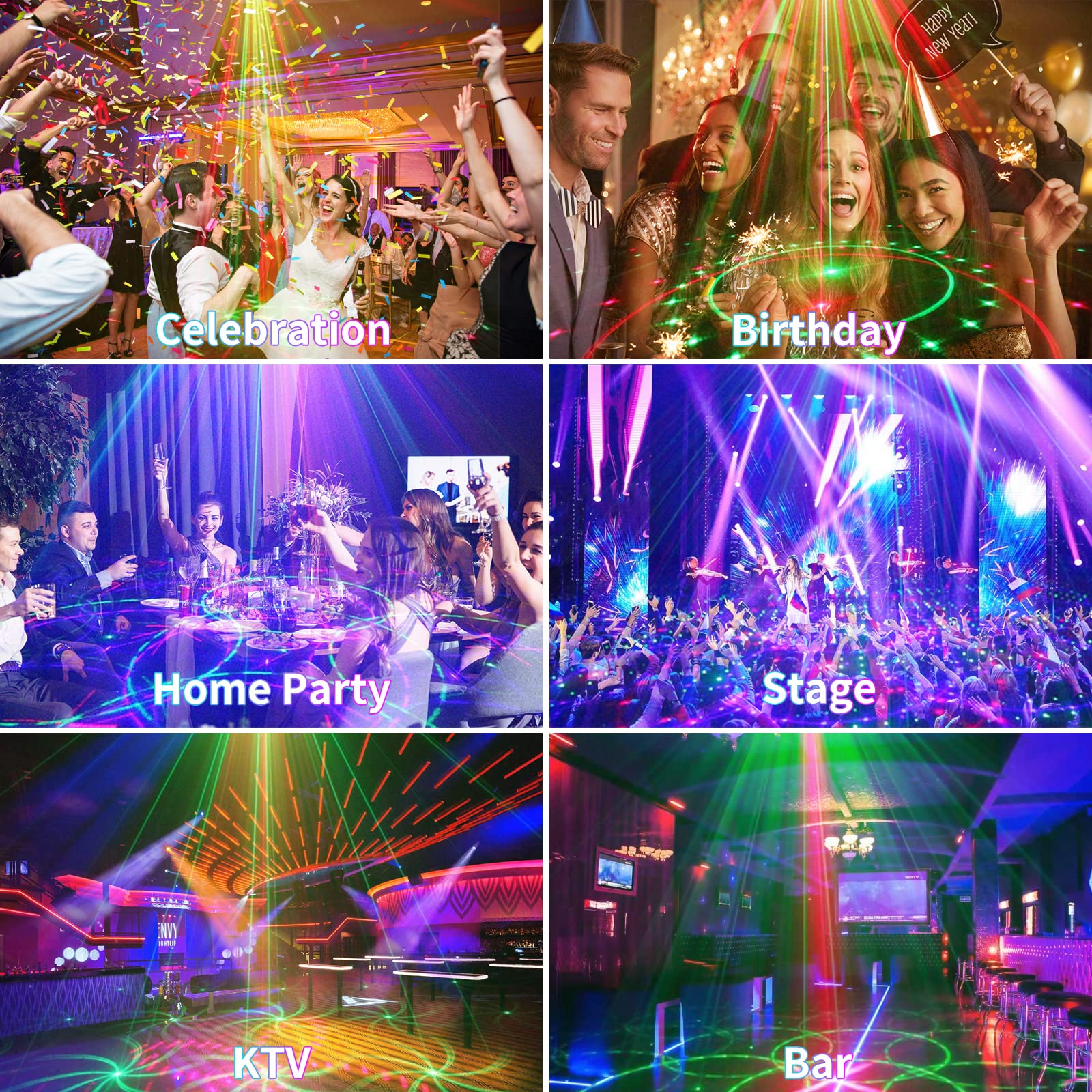 DJ Disco Stage Party Lights, U`King RGB LED Strobe Laser Light for Parties, Built-in Powered 9-26 Hours Battery Playing with Remote Control for Weddings Parties Stage Lighting