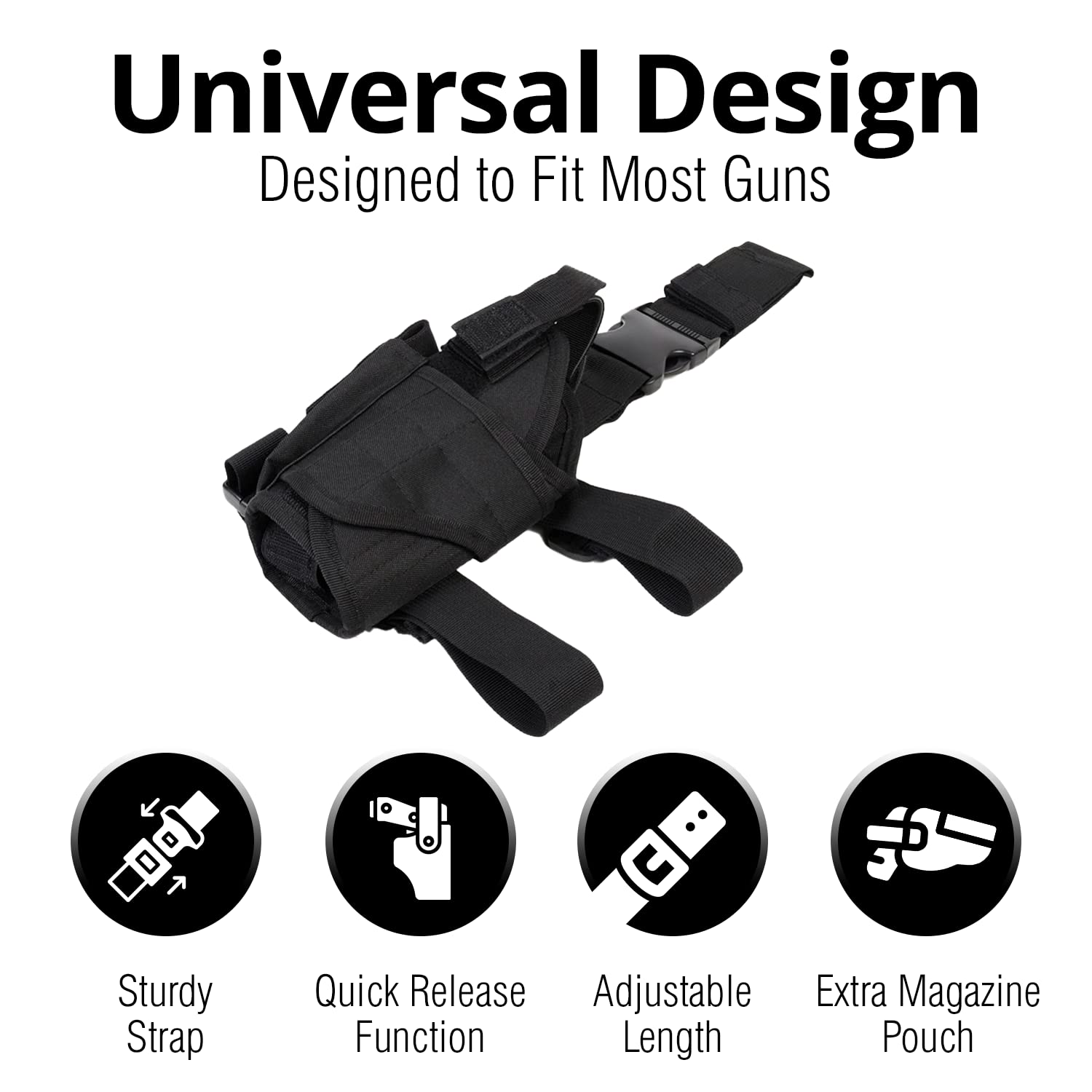 Drop Leg Holster, Thigh Holster, Tactical Holster, Leg Holster for Pistols, Universal Airsoft Right/Left, IWB/OWB 9mm Holster for Concealed Carry with Magazine Pouch - Black, Right Handed Drop Holster