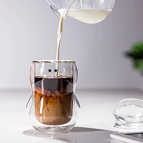 feb.7 Bear Cup, Double Wall, 300 ml Espresso Coffee Tea 3D Glasses Cup with Lid Heat-resistant Double Wall Milk Beer Juice Drinkware Christmas Cup (Transparent)