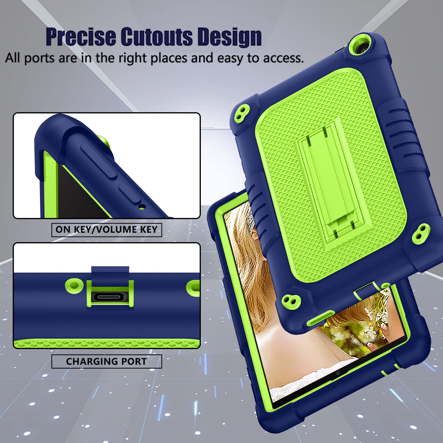 FIEWESEY Case for Walmart Onn 8 Inch Gen 3 2022(Model:100071483) Tablet,Shockproof Kids Friendly Rugged Cover with Shoulder Strap & Stand Case for Walmart Onn 8 Inch Gen 3 2022 Tablet (Navy/Green)
