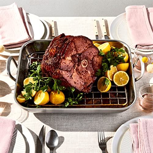 GreenPan X Food 52 Five-Two Essentials, Tri-Ply Stainless Steel 12" Roaster with Roasting Rack, PFAS-Free, Multi Clad, Induction, Dishwasher Safe, Oven Safe, Silver