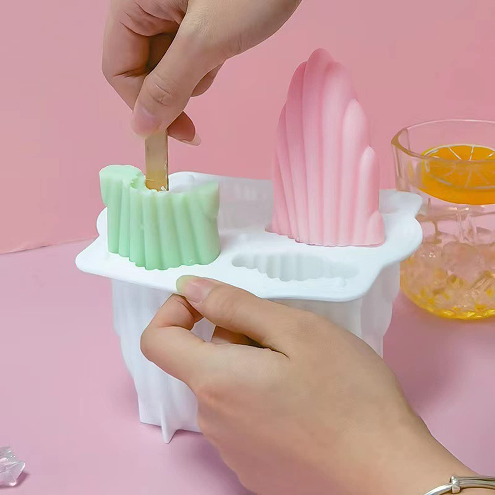 CUAIBB Popsicles Molds, Silicone Popsicle Molds Reusable Ice Pop Mold, Popsicle Molds Silicone BPA Free, Easy Release Ice Cream Tray Cakesicles DIY Sakura Molds (Cherry Blossom)