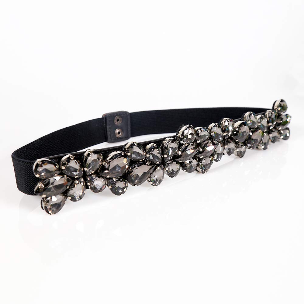 Dorchid Women Rhinestone Belt Crystal Sparkly Elastic Thin Belts for dressy Lady Black L