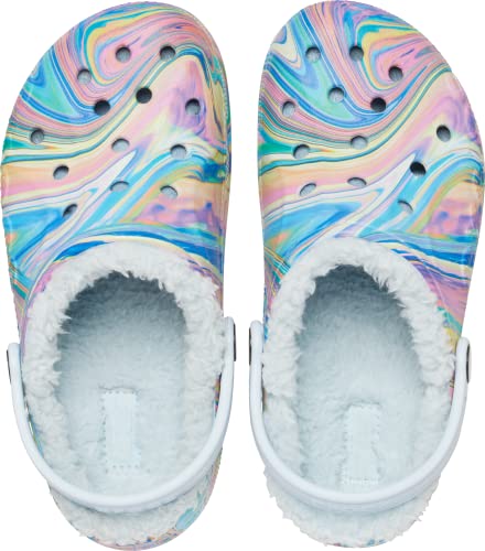 Crocs Baya Lined Clogs, Fuzzy Slippers for Kids and Toddlers, Rainbow Swirl, 13 US Unisex Little