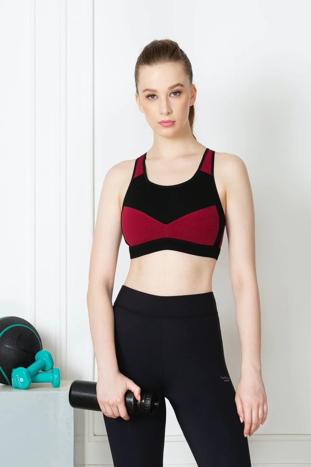 Ellen Bell Women's Sports Bras for Yoga, Gym Full High Support Cotton Removable Pads | EB-003 |(Wine,XXL)