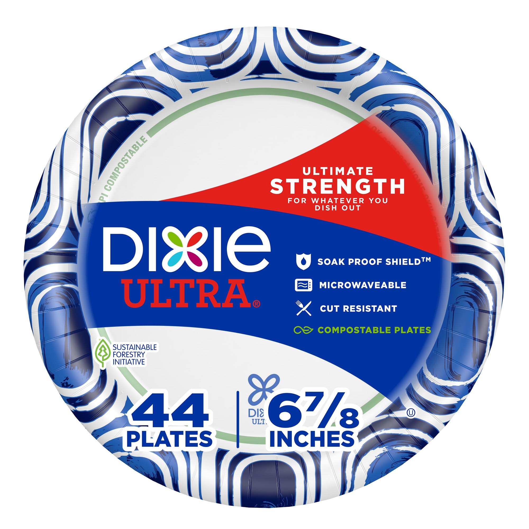 Dixie Ultra, Small Paper Plates, 6 7/8" Inch, 44 Count, 3X Stronger*, Heavy Duty, Microwave-Safe, Soak-Proof, Cut Resistant, Disposable Plates For Heavy, Messy Meals