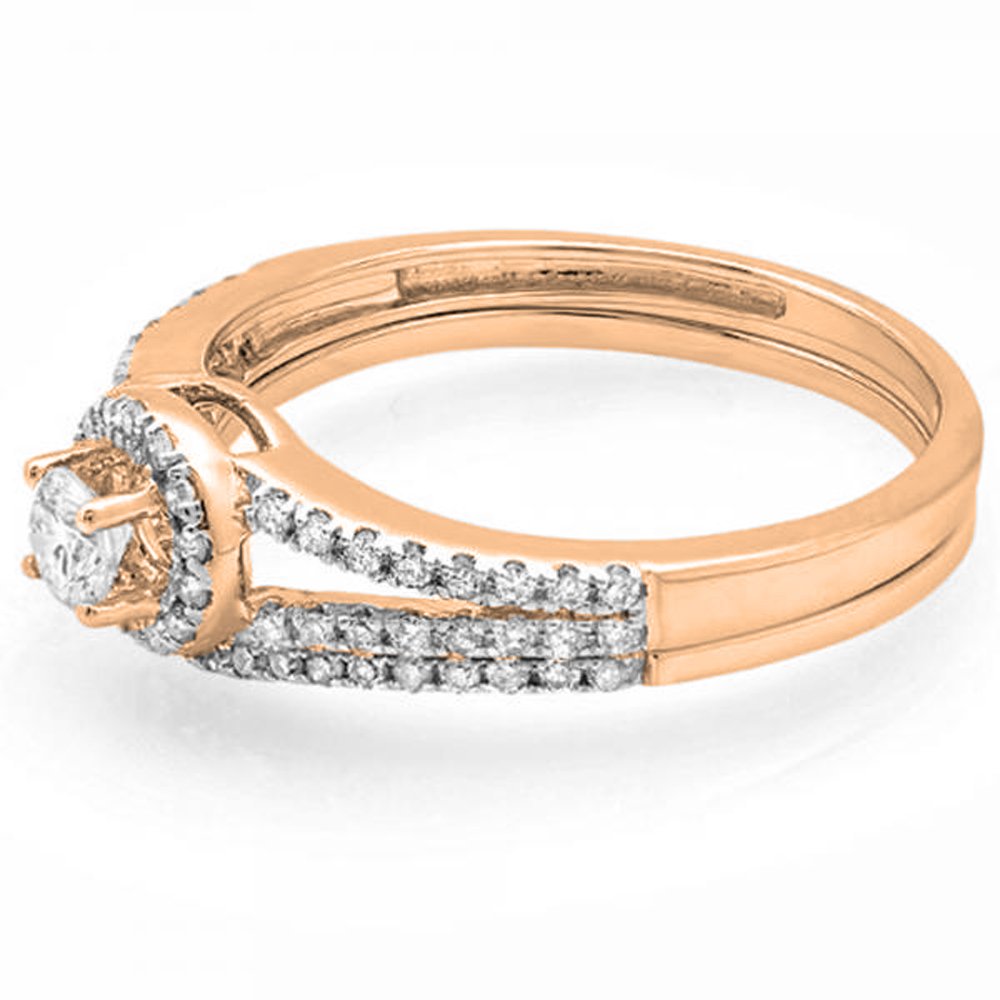 Dazzlingrock Collection 0.45 Carat (ctw) 10k Round Diamond Halo Style Engagement Ring for Women With Wedding Band Set 1/2 CT, Rose Gold, Size 5.5