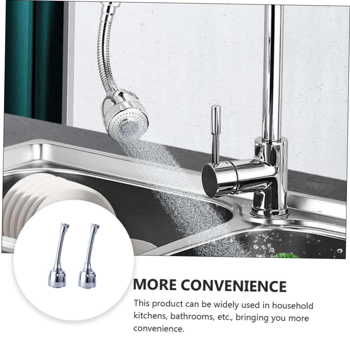 DOITOOL 2pcs Splash Extender Faucet Extension Tubes Faucet Aerator Extender Sink Tap Extender Faucet Head Replacement Swivel Faucet Bubble Sprayer Nozzle Appendix To Rotate Stainless Steel