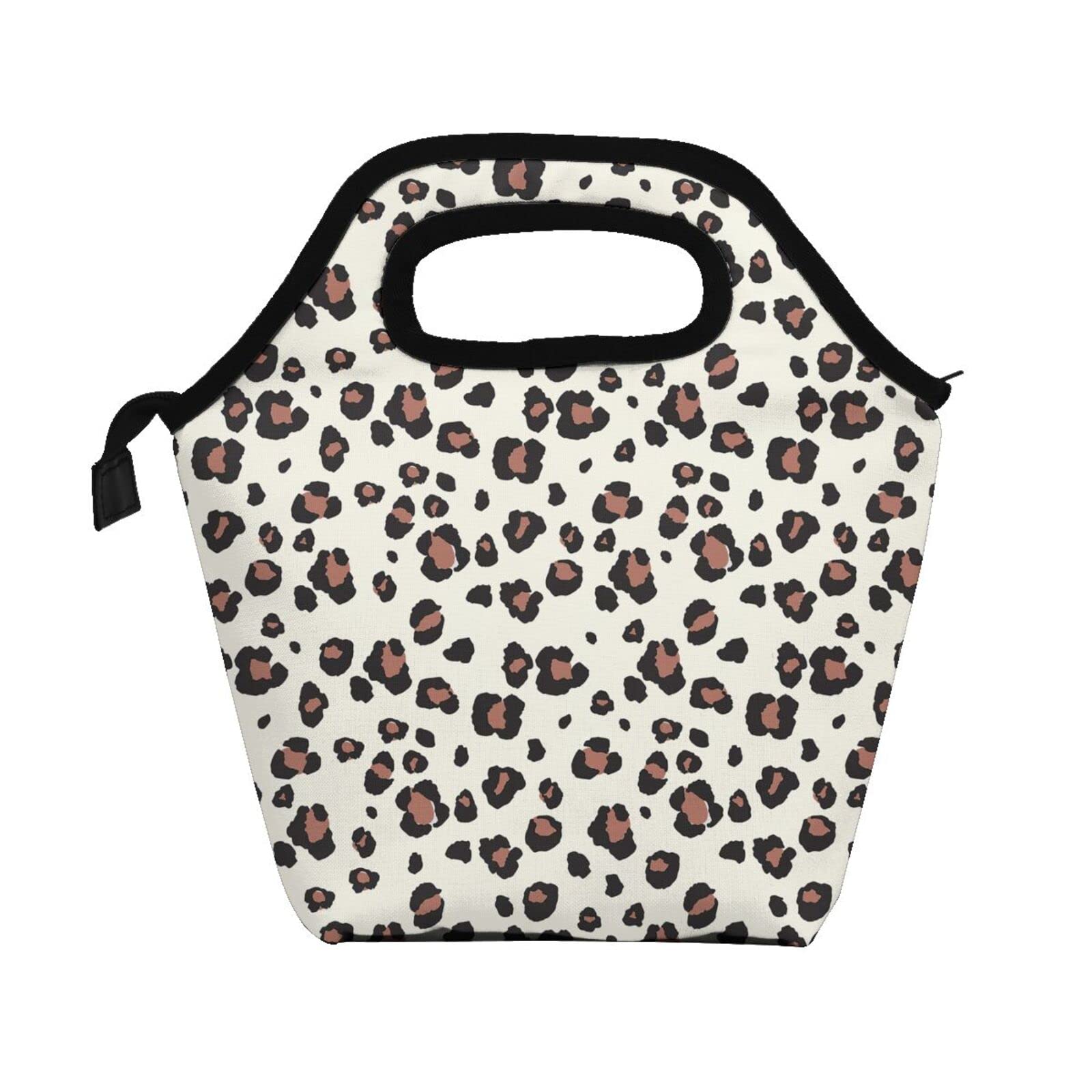 Gocerktr Beige with leopard Thermal Lunch Bag for Women Men Reusable Lunch Box Waterproof Tote Bag Lunch Container Cooler Bag Work/Travel/Picnic…