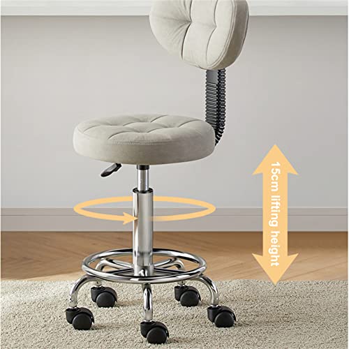 JHKZUDG Round Rolling Stool with Foot Rest and Back Rest,Height Adjustable Swivel Drafting Chairs Round Stools, for Spa Drafting Salon Tattoo Work Pedicure Stool with 5 Wheels,Blue