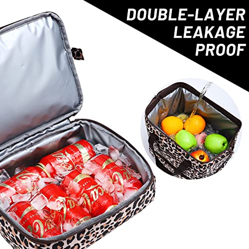 MIER Dual Compartment Lunch Bag Womens Lunch Box Cute Insulated Large Leak Proof Cooler Totes Bags with Shoulder Strap for Adult Work Office Beach Picnic Travel, Double Deck, Leopard