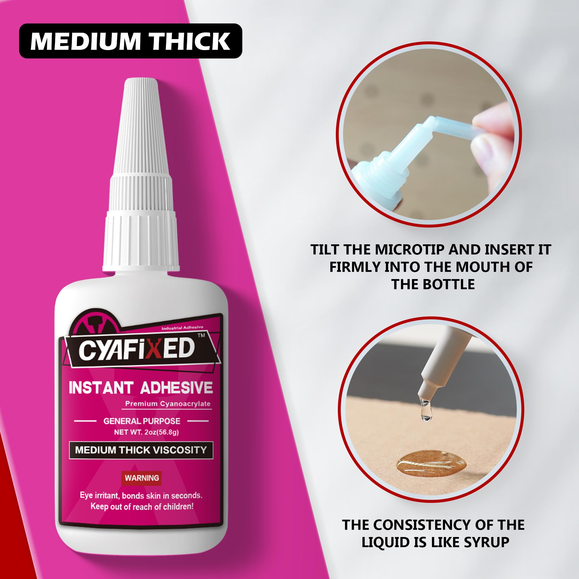 CYAFIXED Strong Cyanoacrylate (CA) Super Glue, Impact Resistant Medium-Thick Viscosity Instant Adhesive, 1 oz. (28.3 Grams) - CA Glue for 3D Printing, Aquascape and Hobby Models