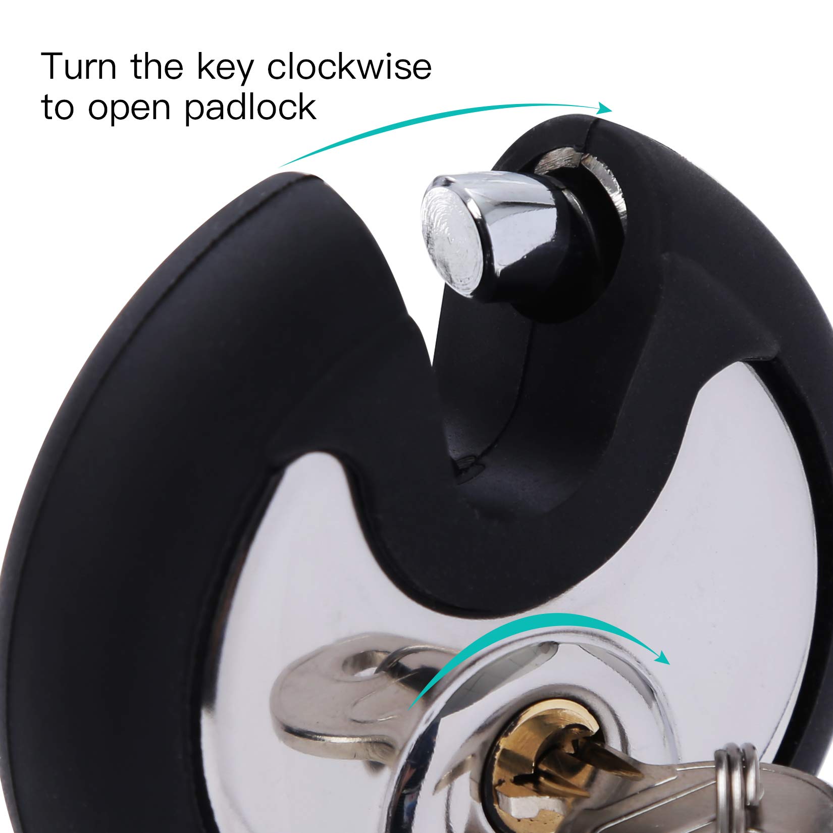 DAYGOS Outdoor Padlock for Storage Unit, Waterproof Stainless Steel Disc Lock with Rubber Bumper for Sheds,Gate and Fence, Heavy Duty Discus Keyed Pad Lock (3/8-Inch Shackle)