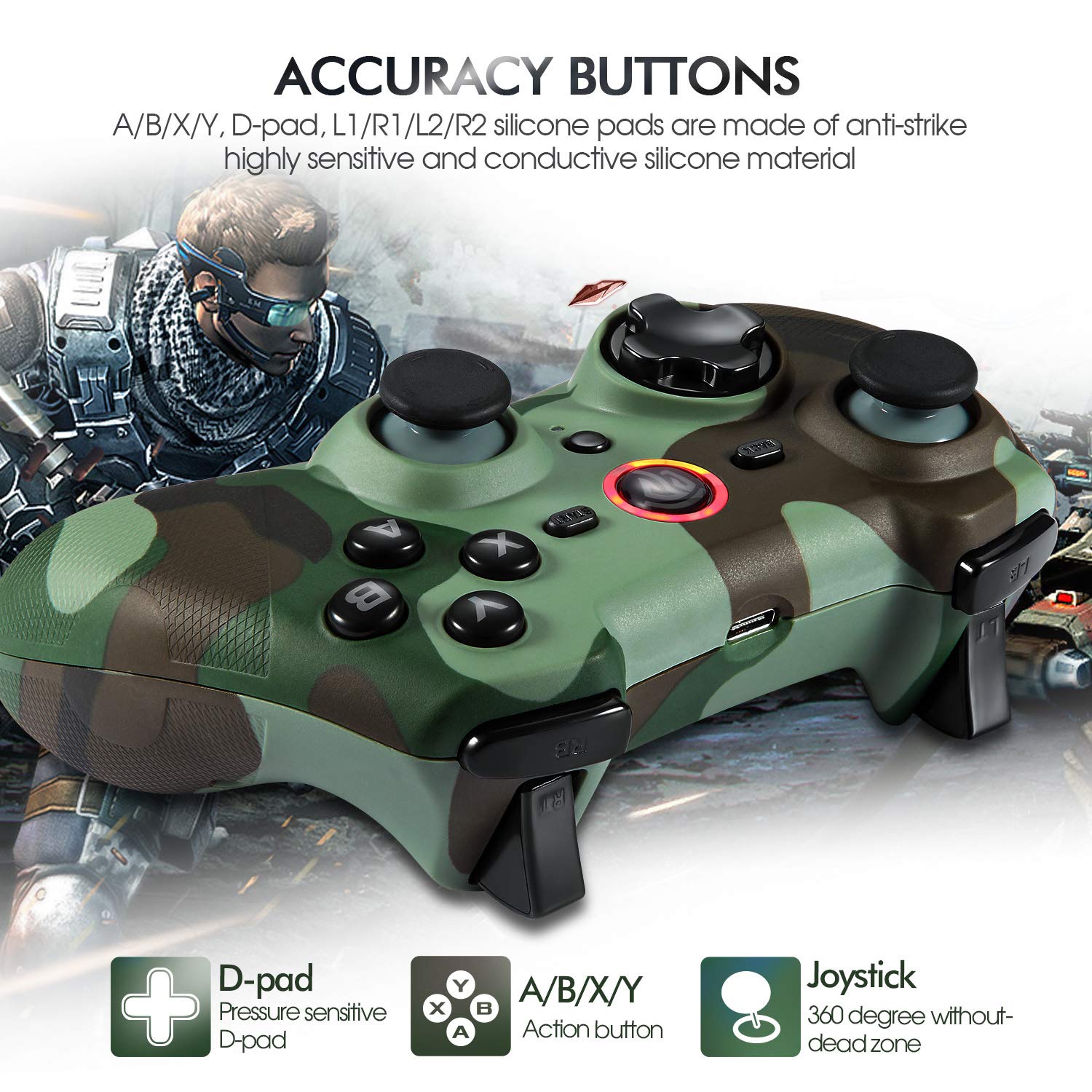 EasySMX 2.4G Wireless Controller for PS3, PC Gamepads with Vibration Fire Button Range up to 10m Support PC Steam PS3 Android Devices and TV Box