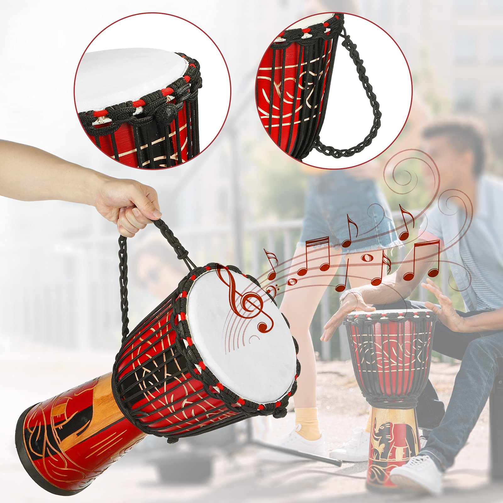 Djembe Drum Bongo Hand Drum with Goatskin African Drum Congo Stardard Size Great Gift for Beginners Adults and Kids elephant