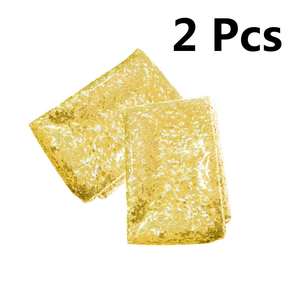 FECEDY 2packs 12 x 108inch Glitter Gold Sequin Table Runner for Birthday Wedding Engagement Bridal Shower Baby Shower Bachelorette Holiday Celebration Party Decorations