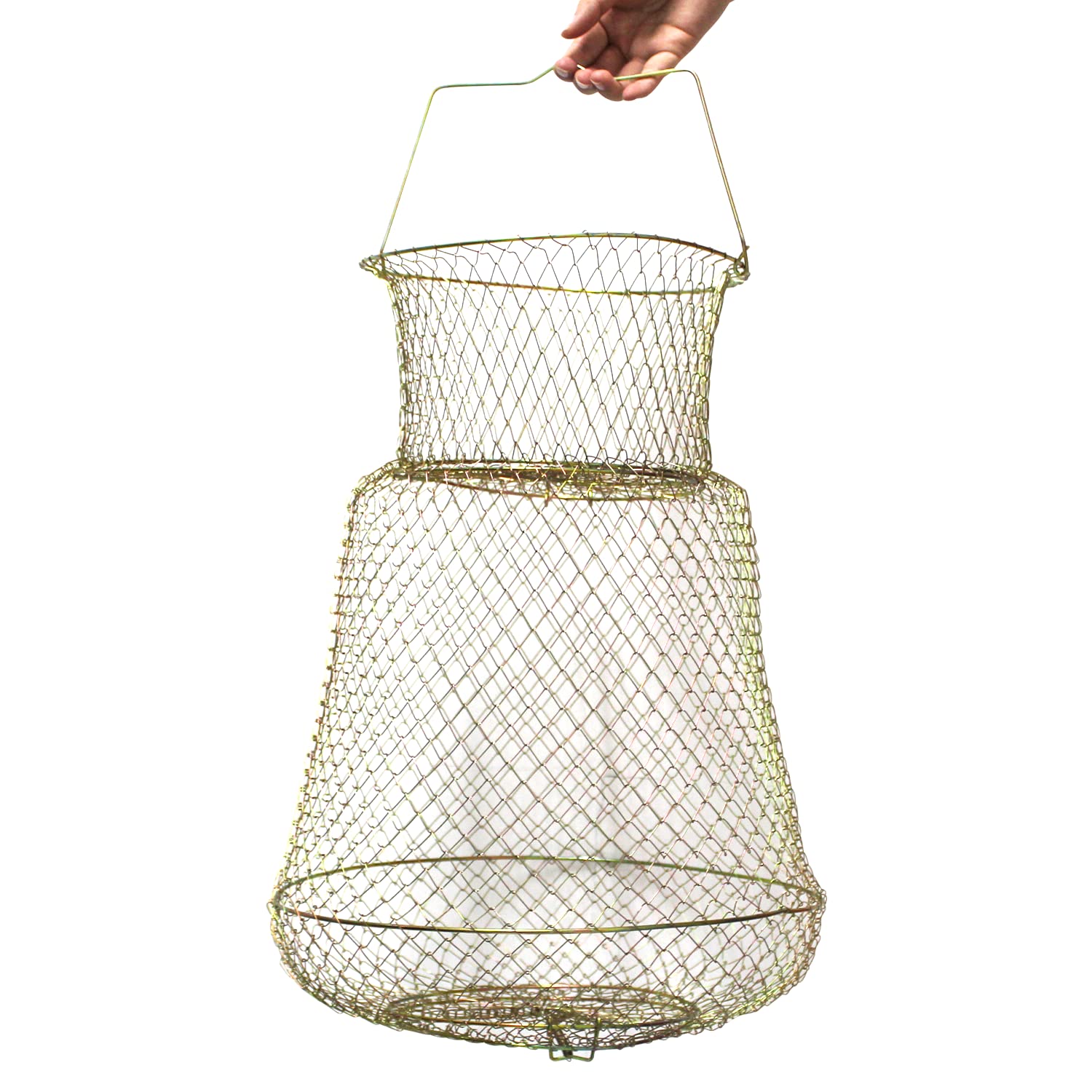 FishingPepo 15inch Galvanized Steel Wire Crab Basket, with Handle Foldable Fshing net cage is Strong and Easy to use for Outdoor Crab Angling Tackles Fish Protection (Approximately 38cm)