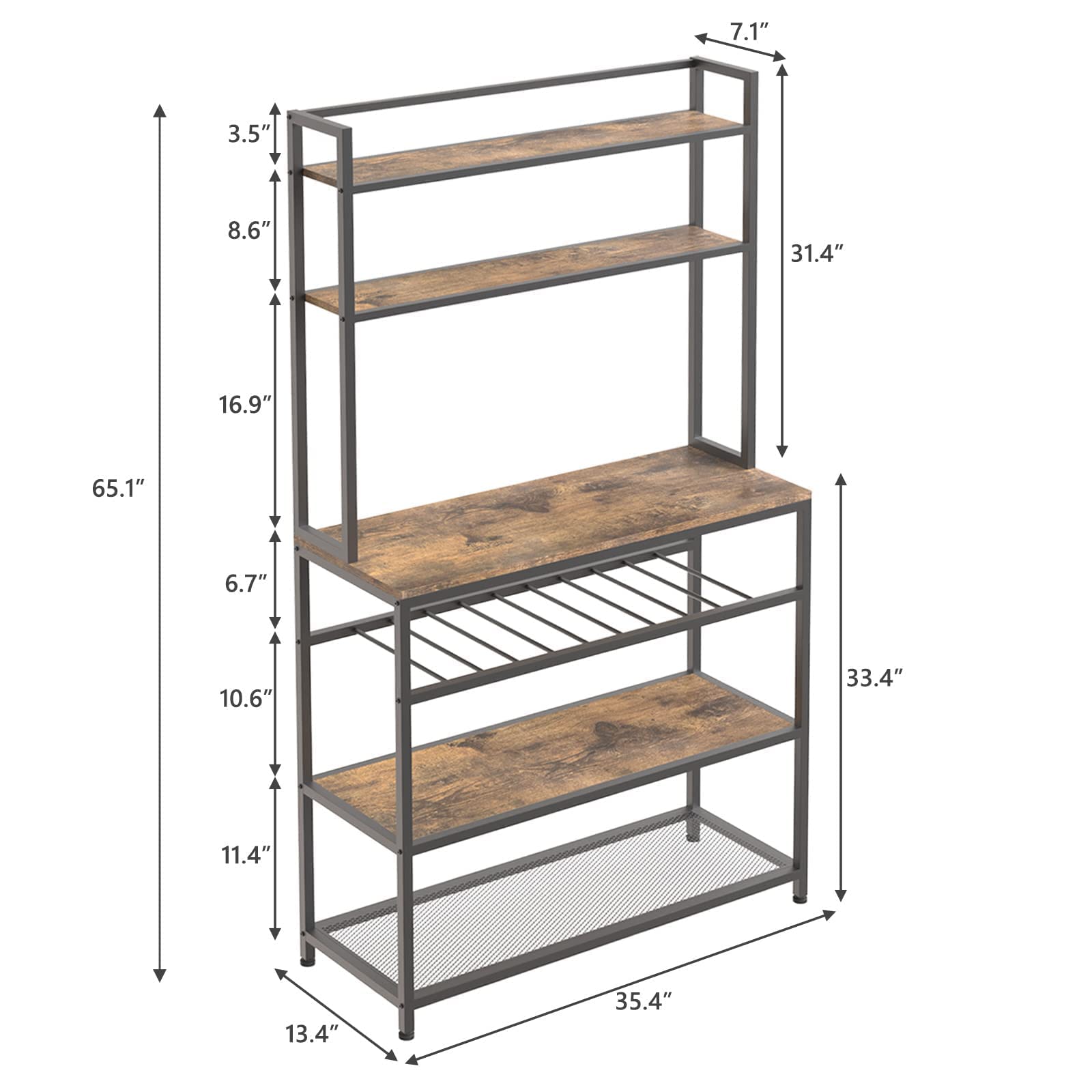 Easyzon 6 Tier Bakers Racks for Kitchens with Storage, Freestanding Coffee Bar, Industrial Microwave Stand with Wine Rack, Kitchen Shelves Organizers and Utility Storage Shelf for Kitchen