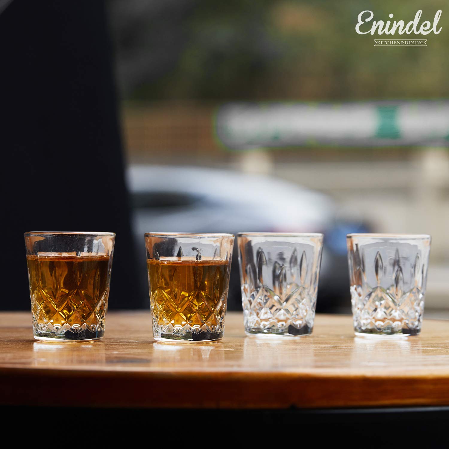 Enindel 3021.04 Carved Patterns Shot Glasses, 1.7 OZ, Set of 6, Clear, JY004