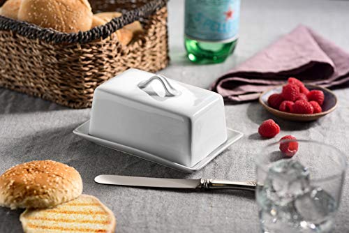 GOURMEX Large Butter Holder with Lid | Fits One Pound of Butter | Ideal Butter Keeper for Salted, Unsalted and Flavored Butter in Fridge | Ceramic White Covered Butter Dish is Dishwasher Safe