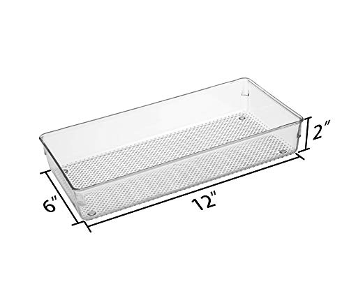 YFEEN 4Pack Large Size Clear Plastic Desk Drawer Dividers Drawer Organizer Wide Tray for Makeup,Kitchen Utensils,Jewelries and Gadgets 12ββx6ββ