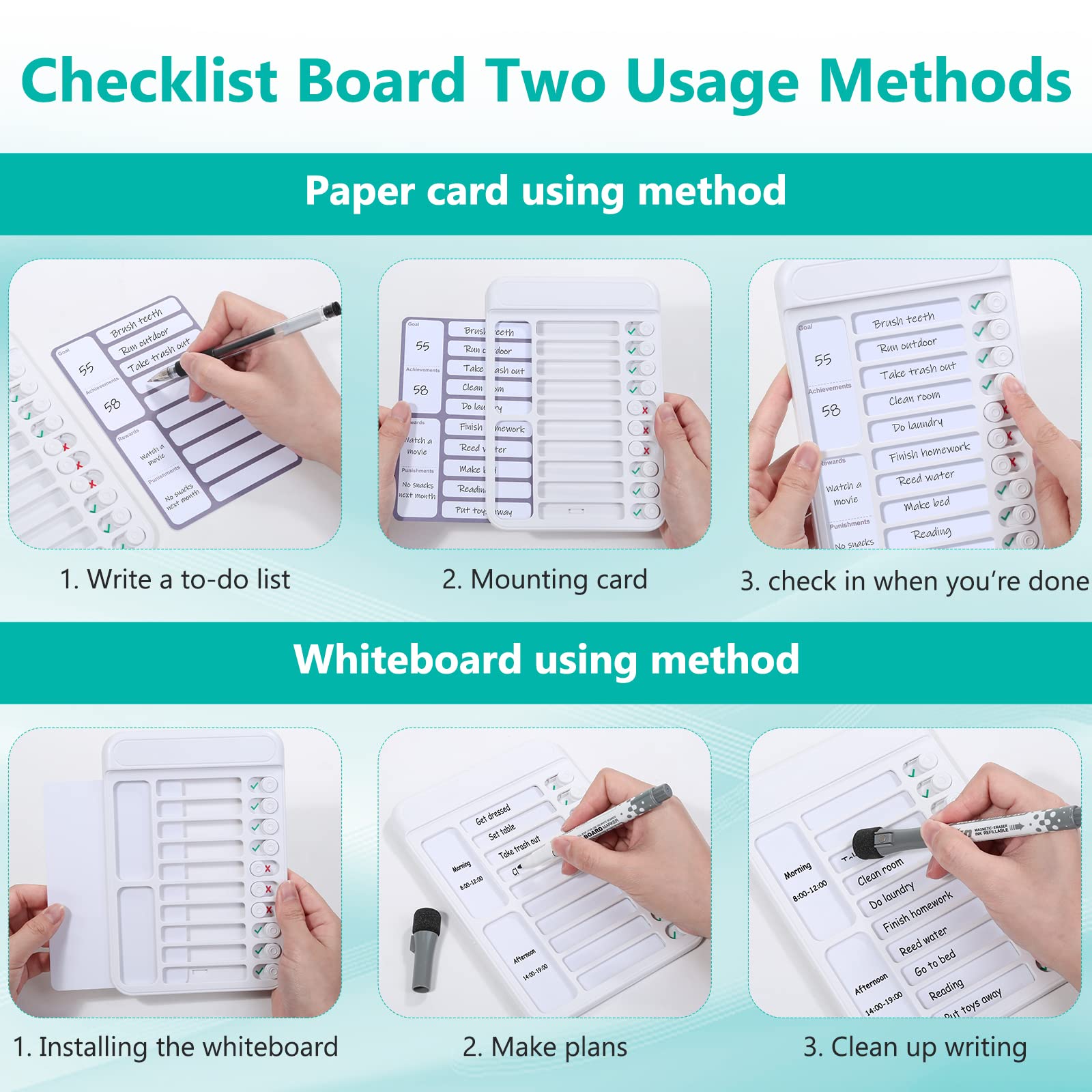 Dry Erase Chore Chart for Kids to Do List Magnetic Checklist Board Reusable RV Daily Routine Schedule Planning Boards with Blank Checklist Cardstock for Habit Tracker or Daily and Weekly Planner