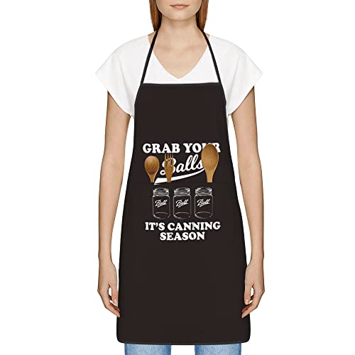 Grab Your Balls Its Canning Season Funny Apron with Pockets Waterproof for Women Men Cooking Kitchen BBQ Grilling Chef Apron, Thanksgiving, Christmas, Birthday Gifts for Dad, Husband, Brother