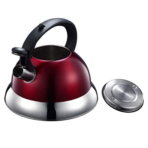 PDGJG Whistling Tea Kettle Modern Red Stainless Steel Whistling Tea Pot for Stovetop,Grip Ergonomic Handle (Red)