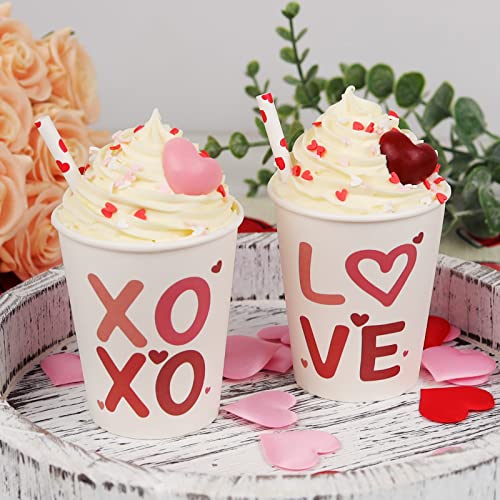 Maxsoins Valentines Day Decor-2PCS Cups with Faux Whipped Cream-Valentines Day Decorations for the Home-Valentines Day Gifts for Her-XOXO Decor,Valentines Sign for Tiered Tray Decor and Table Decor
