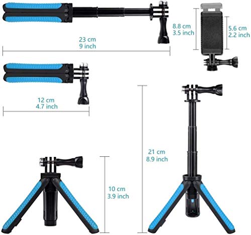 Extendable Mini Selfie Stick Tripod Two in One, Compatible with AKASO Gopro Hero 10/9/8/7/6/5 Various Action Camera and Cell Phone Accessories(Blue)