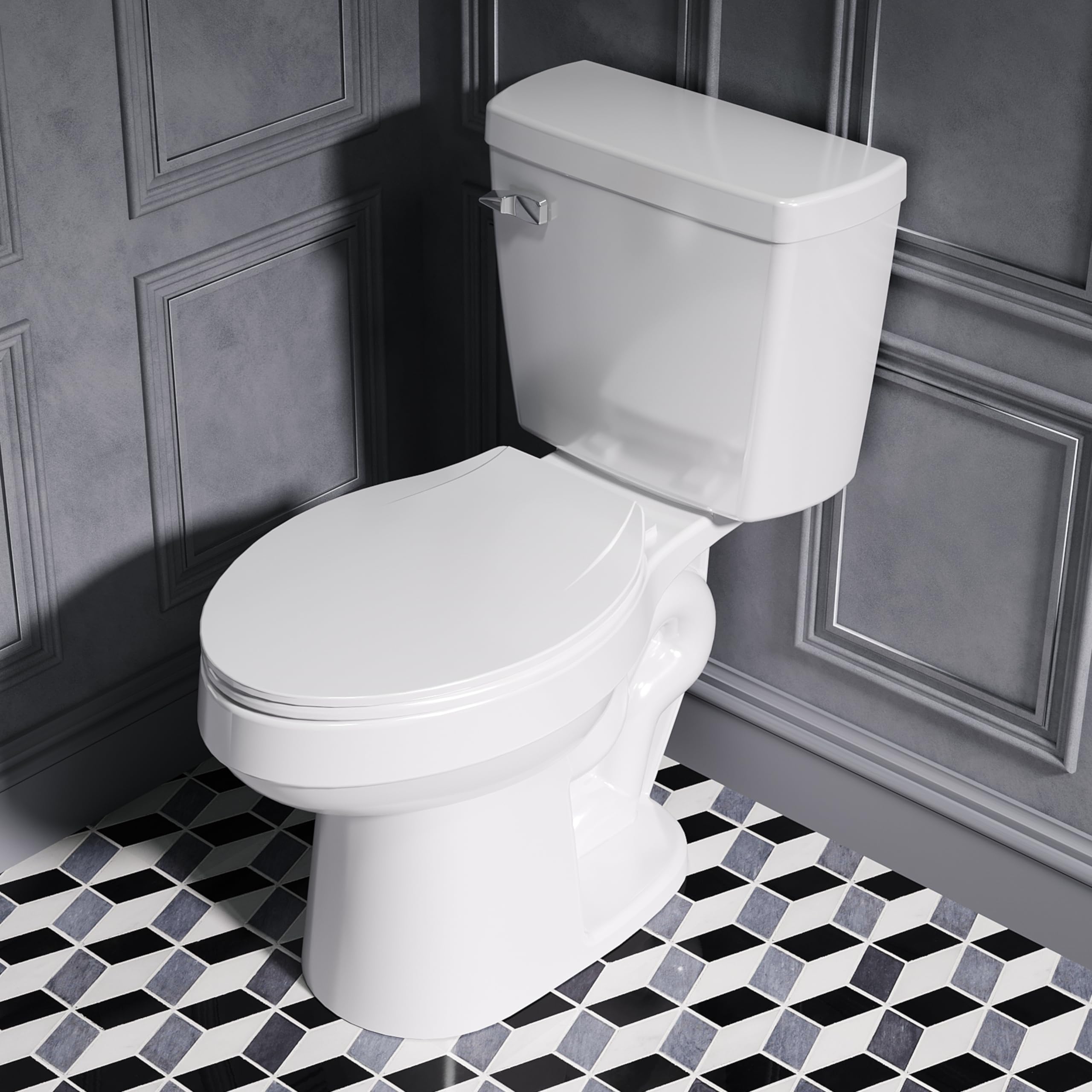 ELLAI Two Piece Elongated Toilets ADA Chair Comfort Height 16.5" Powerful Single Flush 1.28 GPF 12” Rough In with Side Trip Lever, White 28.3"x17.2“x31"