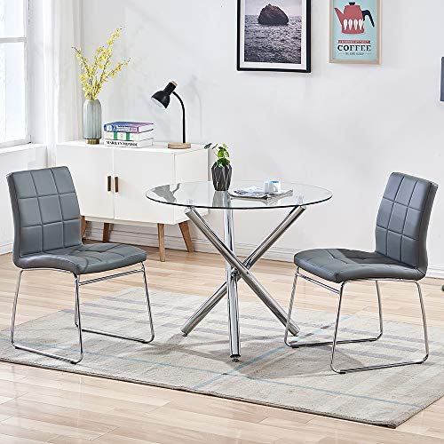 Enjowarm Dining Chairs Set of 2 Kitchen Chairs Faux Leather Upholstered Sled Base Chrome Ergonomic Design Modern Mid Century Living Room Side Chairs for Home Kitchen Office Waiting Room
