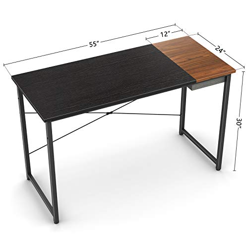 Cubiker Computer Desk 55" Home Office Writing Study Laptop Table, Modern Simple Style Desk with Drawer, Black Espresso