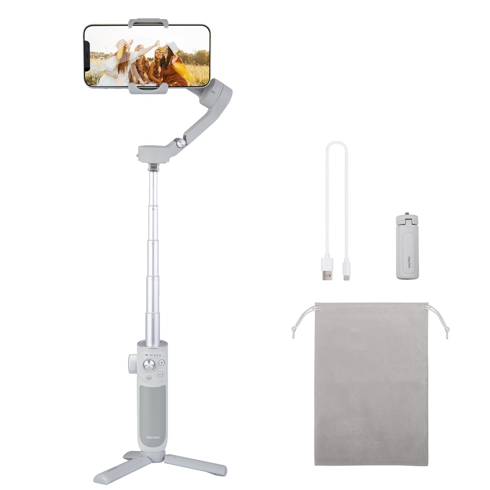 FeiyuTech Vimble 2S Smartphone Gimbal, 18cm Extendable Stabilizer Gimble for iPhone 12/Pro/Max and Android Phones Dolly Zoom Selfie-Stick Remote Control with FeiyuOn App (Vimble2S)
