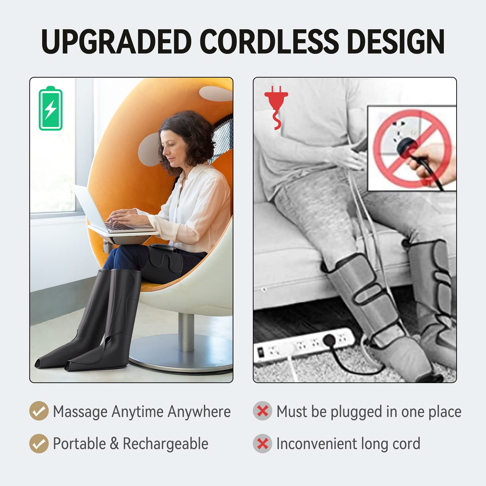 FIT KING Cordless Compression Boots Full Leg Compression Massager, Rechargeable Portable Foot and Calf Massager for Circulation, Pain Relief & Fast Recovery, No External Long Hoses | Xmas Gift