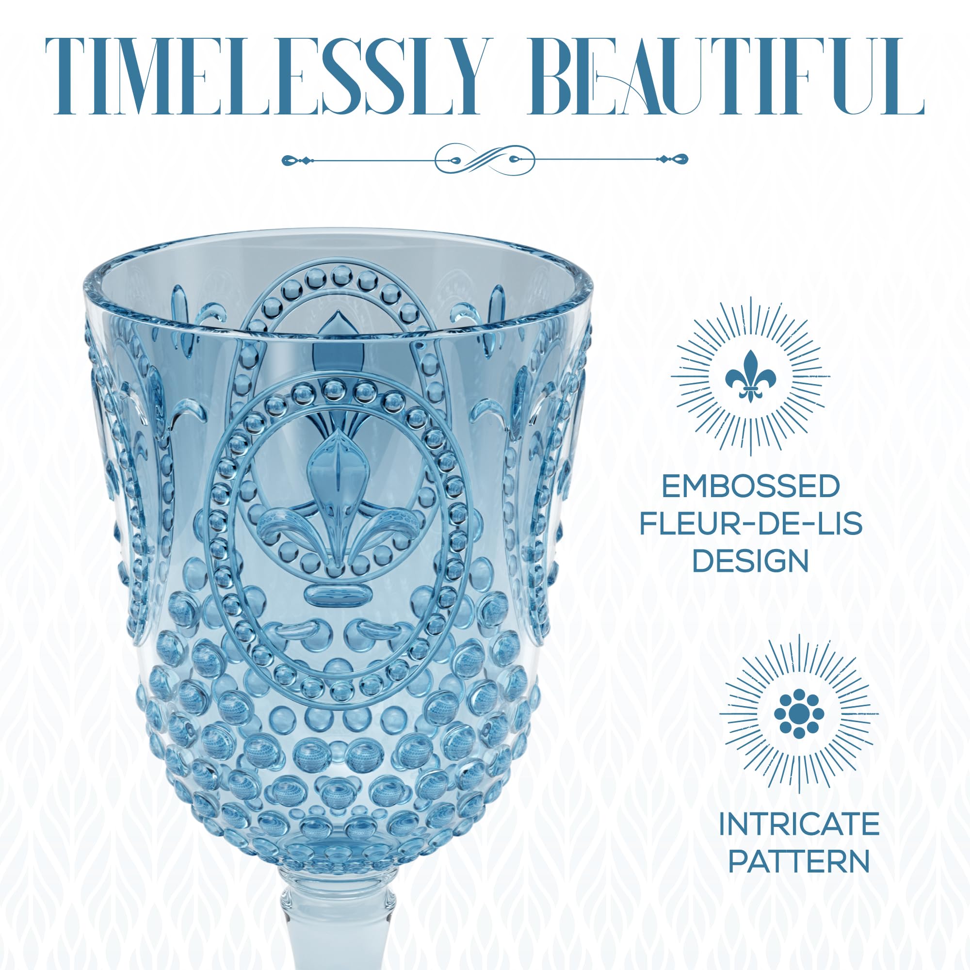 elle decor Acrylic Wine Goblets | Set of 4, 15-Ounce | Unbreakable Acrylic Wine Glasses | Reusable Plastic, Shatterproof Long Stemmed Water Glasses | Bar Drinking Cups (Blue)